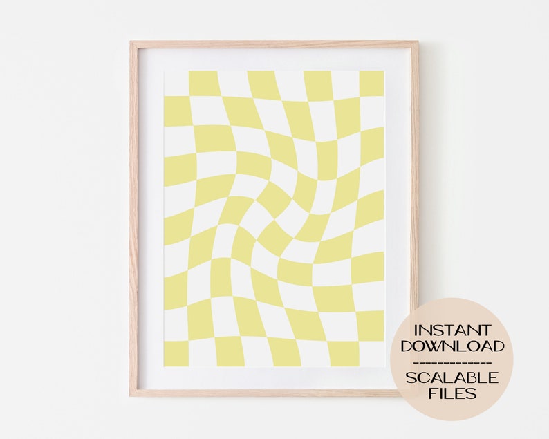 Checkered Pattern Texture Vintage 70s Digital Poster Print, Danish Wall ...