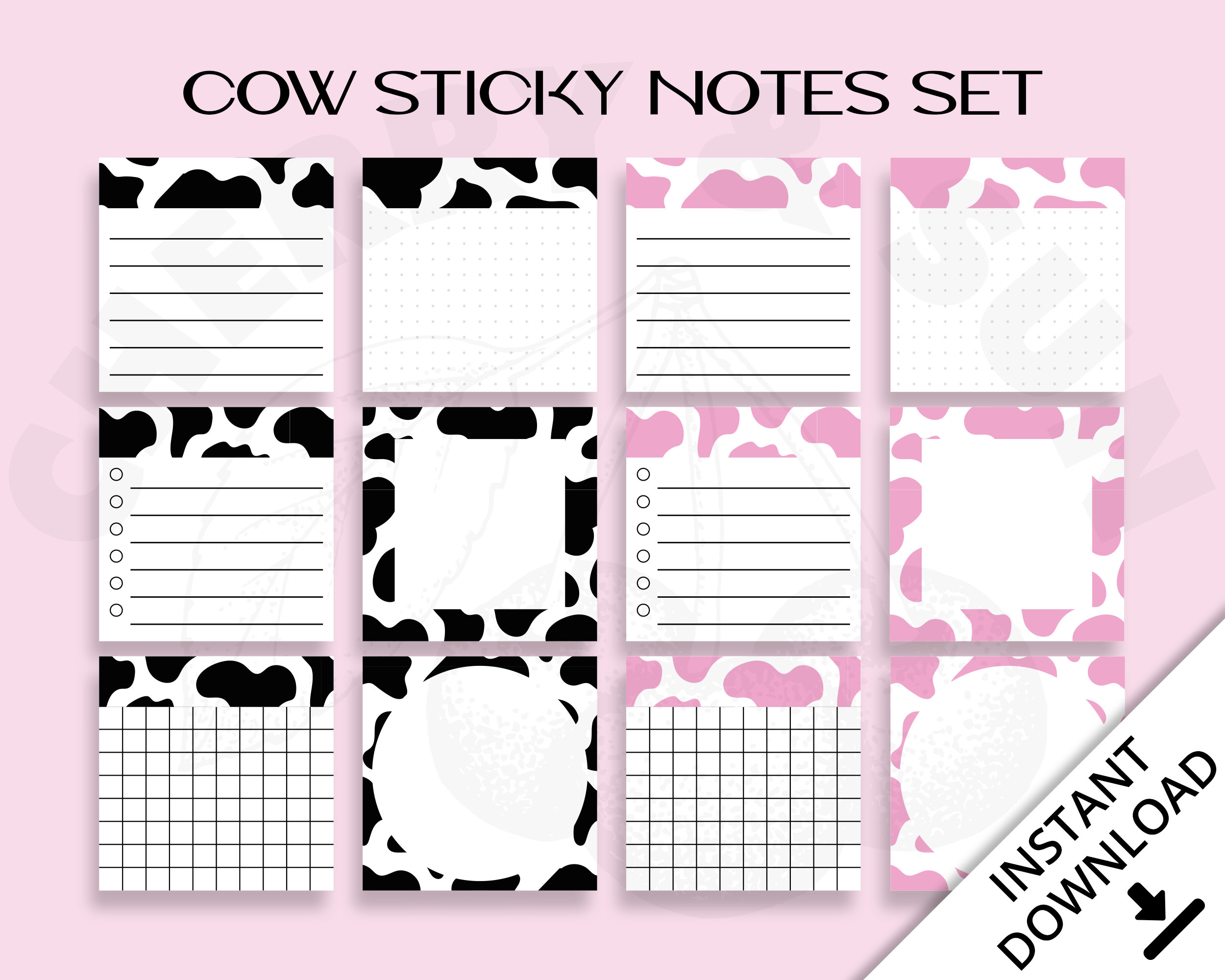 Cow Sticky Notes, Printable, Journal, Bujo, Minimalist Design, 3x3 Inch ...