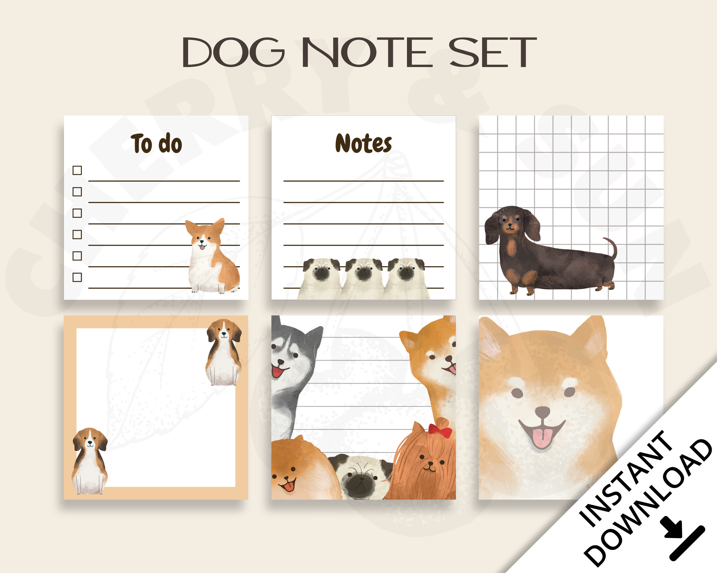 Dog Printable Sticky Notes, Kawaii Stationary, Memo Planner Cards ...