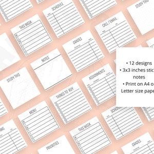 Student Sticky Note | Printable | Minimalist | 3x3 | Journal | Bujo ...