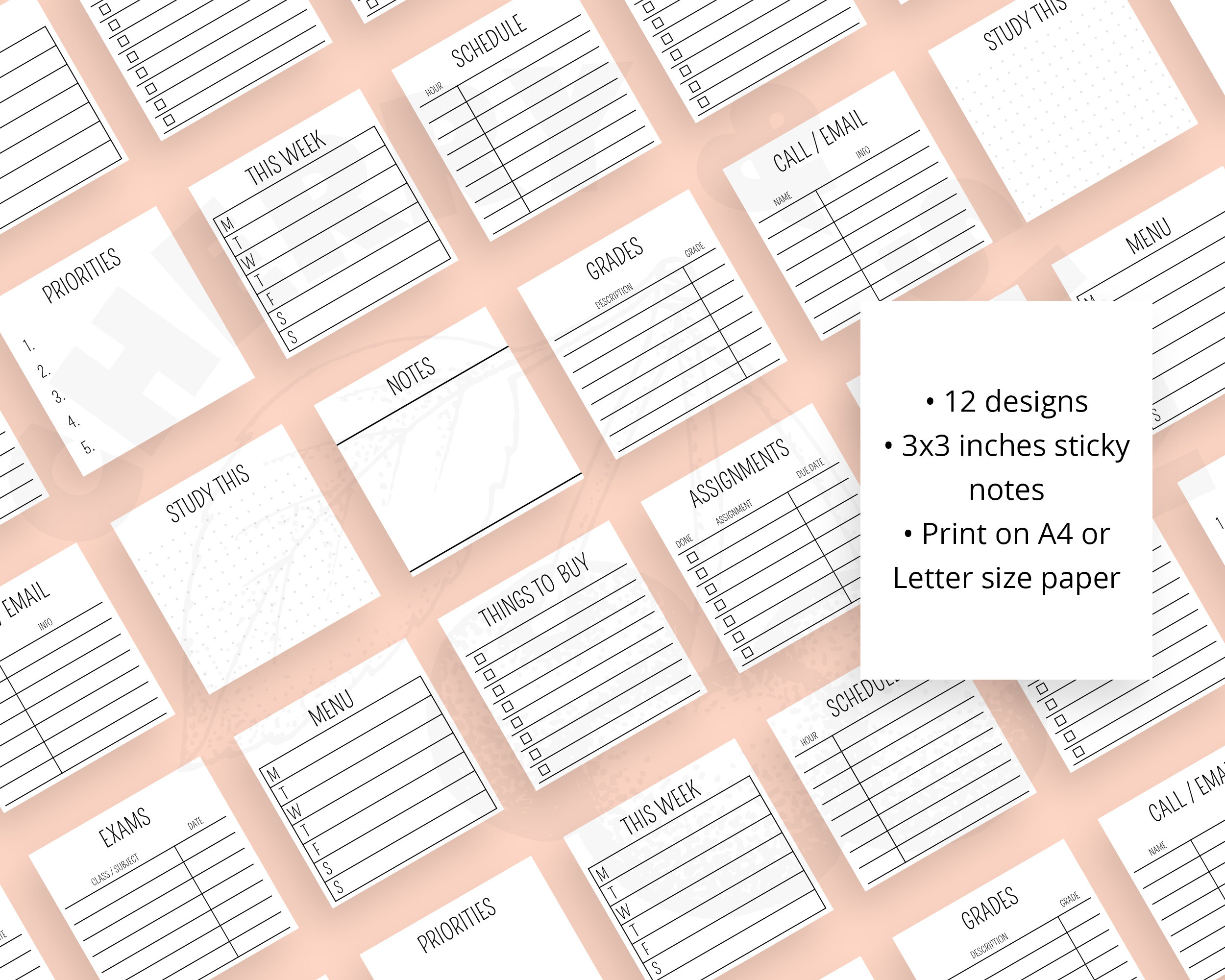 Student Sticky Note | Printable | Minimalist | 3x3 | Journal | Bujo ...