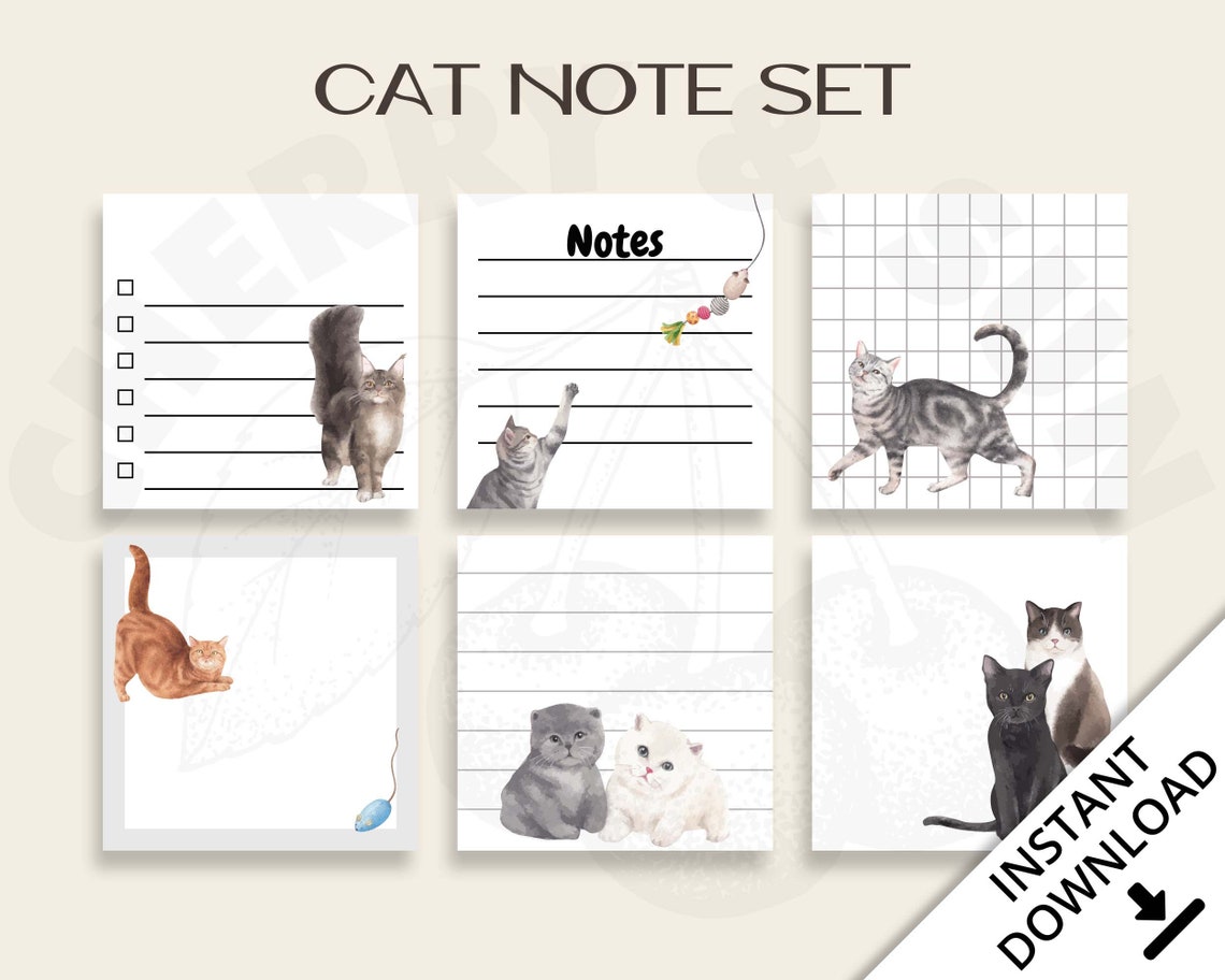 Cat Printable Sticky Notes, Kawaii Stationary, Memo Planner Cards ...