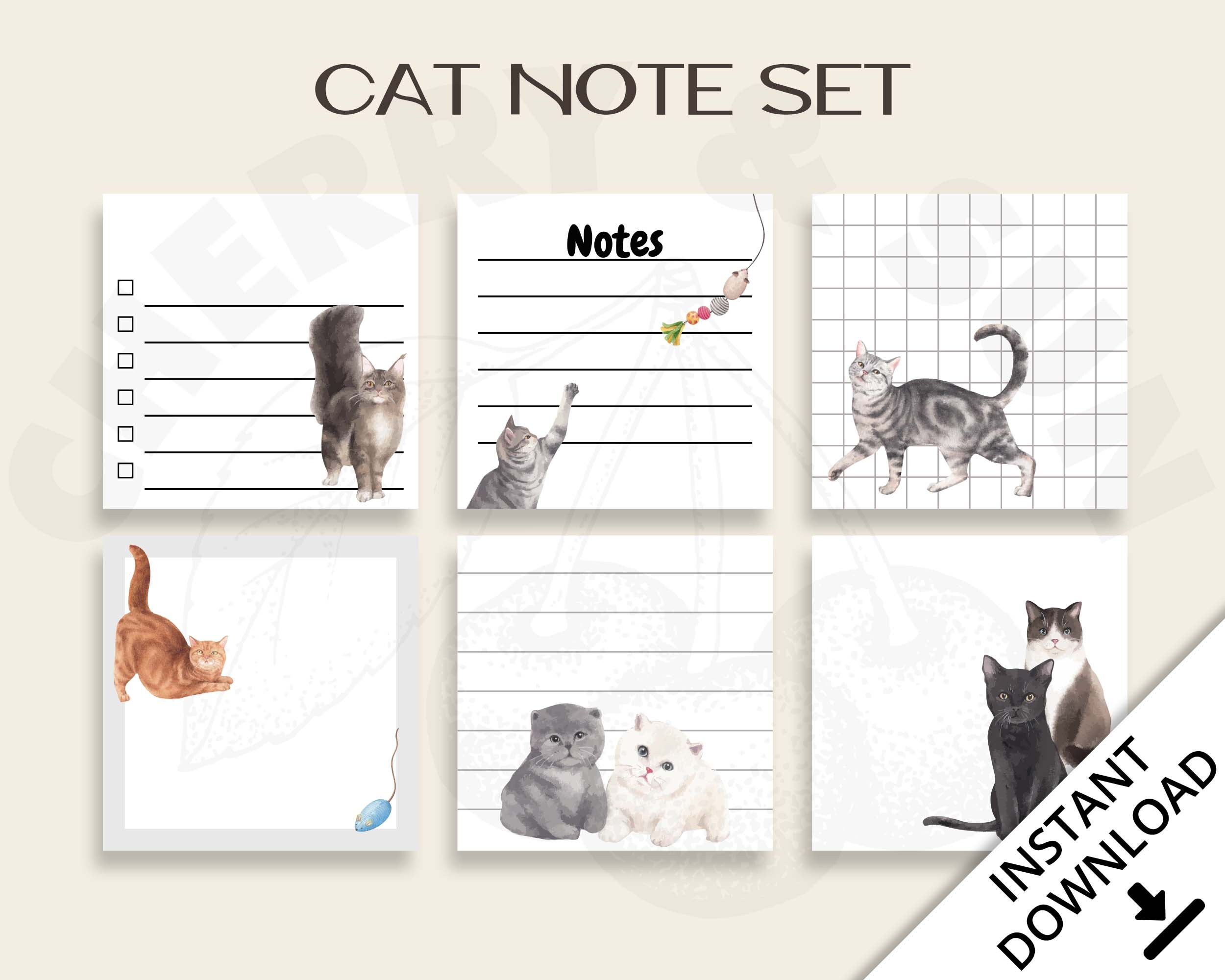 Cat Printable Sticky Notes, Kawaii Stationary, Memo Planner Cards ...