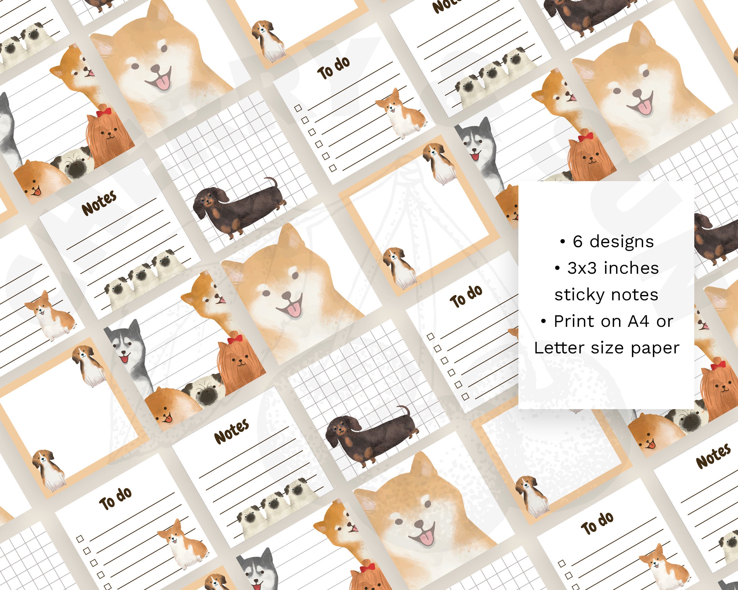 Dog Printable Sticky Notes, Kawaii Stationary, Memo Planner Cards ...