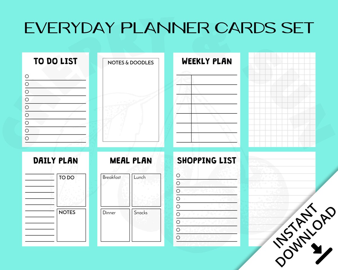 Everyday Planner Cards, Printable, Notepad, Journal, Bujo, Daily Weekly ...