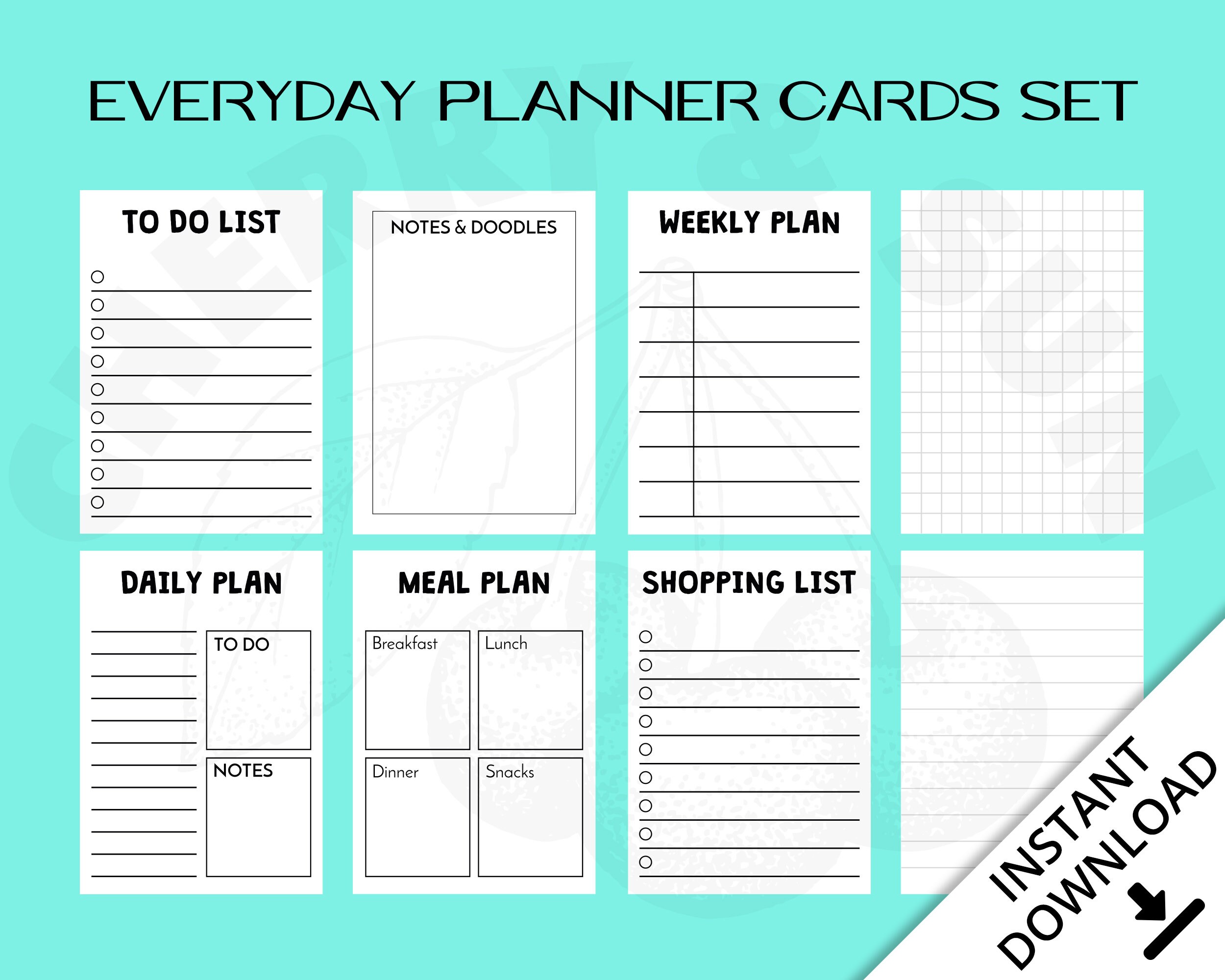 Everyday Planner Cards, Printable, Notepad, Journal, Bujo, Daily Weekly ...
