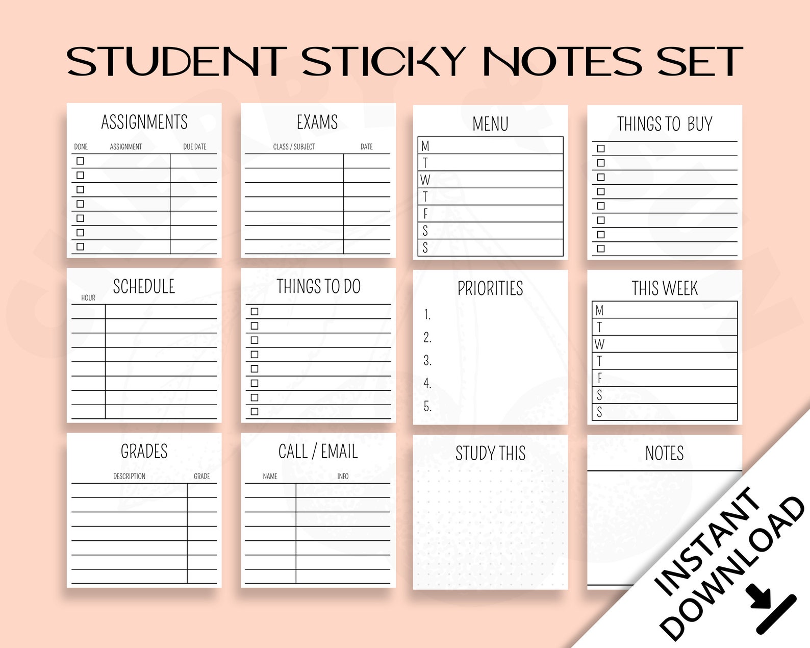 Student Sticky Note | Printable | Minimalist | 3x3 | Journal | Bujo ...