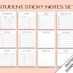 Student Sticky Note Printable Minimalist 3x3 Journal Bujo Neutral ...