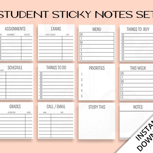 Student Sticky Note Printable Minimalist 3x3 Journal - Etsy