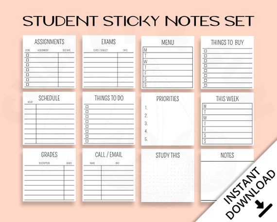 Student Sticky Note Printable Minimalist 3x3 Bullet | Etsy