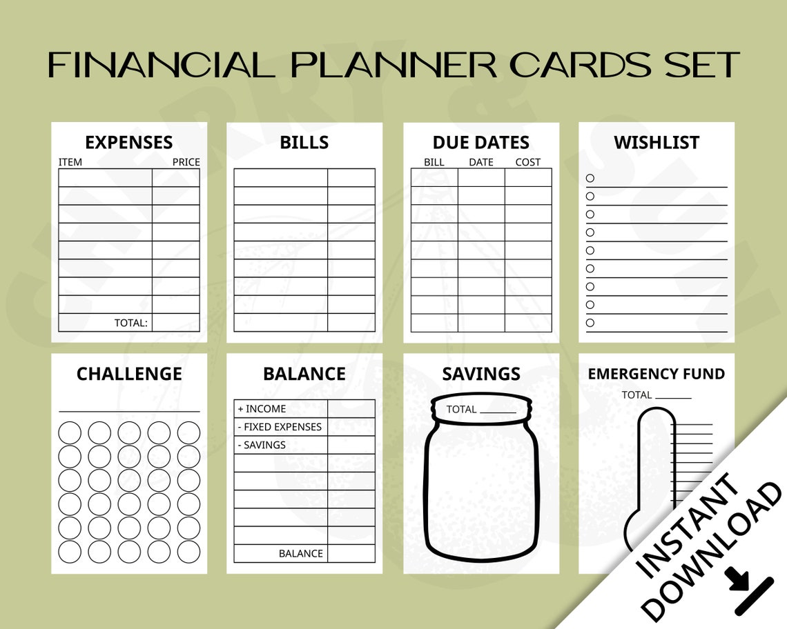 Financial Planner Cards, Printable, Notepad, Journal, Bujo, Plan Life ...