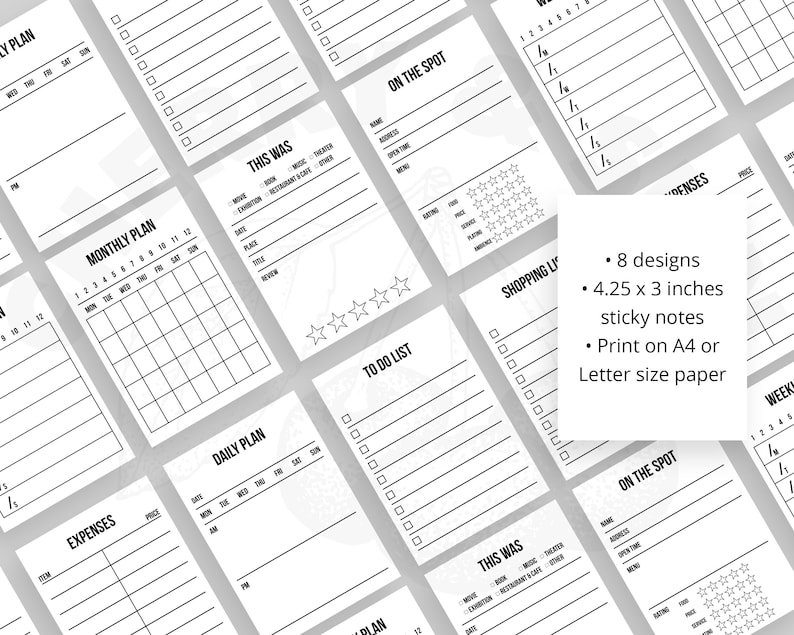 Planner Sticky Notes Printable Notepad Bullet Journal | Etsy