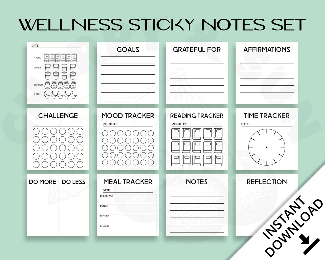 Wellness Sticky Note | Printable | 3x3 | Journal | Bujo | Health ...