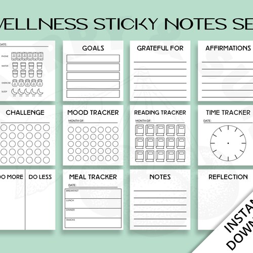 Wellness Sticky Note Printable 3x3 Bullet Journal Bujo - Etsy