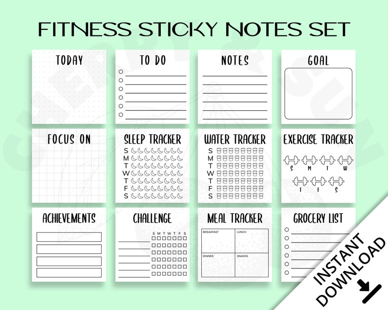 Fitness Sticky Notes | Printable | 3x3 | Journal | Bujo | Health ...