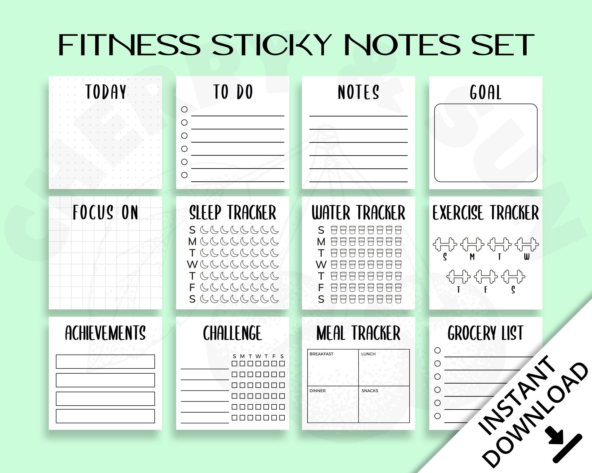 Fitness Sticky Notes | Printable | 3x3 | Journal | Bujo | Health ...