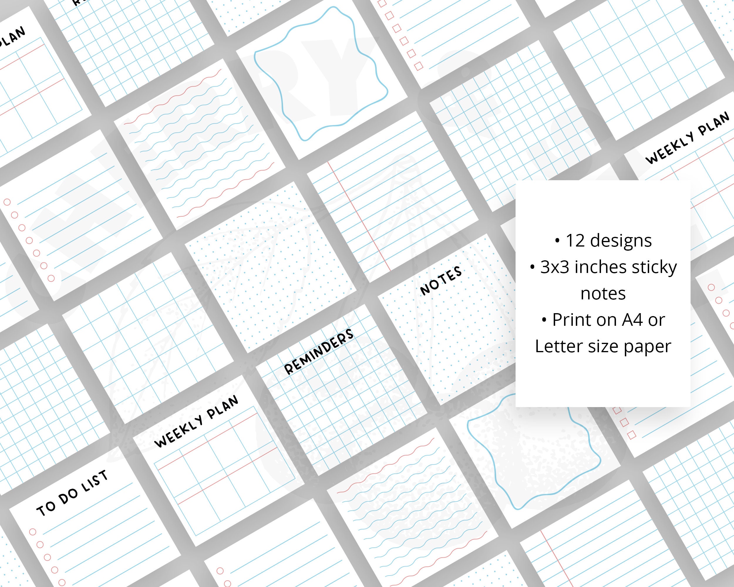 Notebook Sticky Notes Minimalist Design Printable Notepad Journal Bujo ...