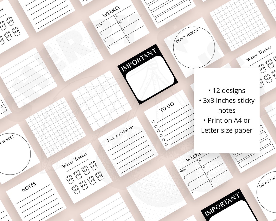 Printable Sticky Notes | Minimalist Design | 3x3 Inch | Journal | Bujo ...