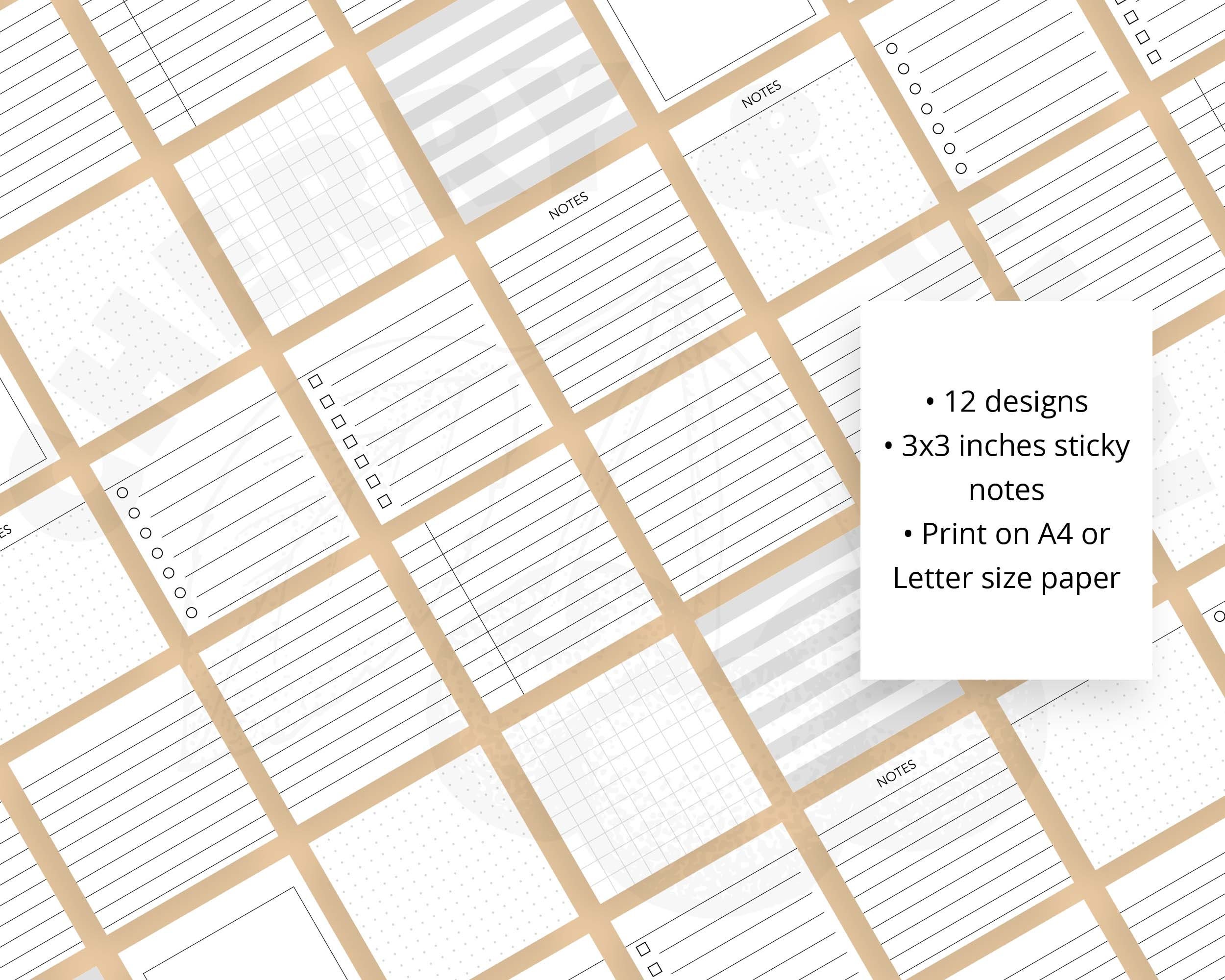 Simple Printable Sticky Notes, Minimalist Design, 3x3 Inch, Journal ...