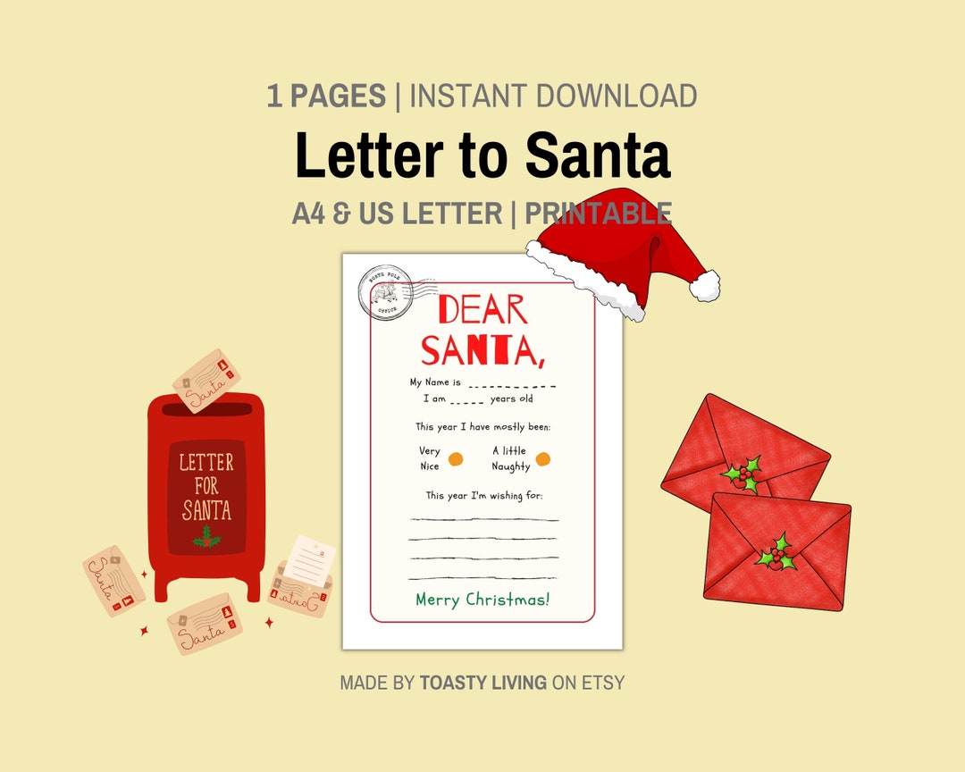 Dear Santa Letter | Christmas Wishlist for Kids | Instant Download ...