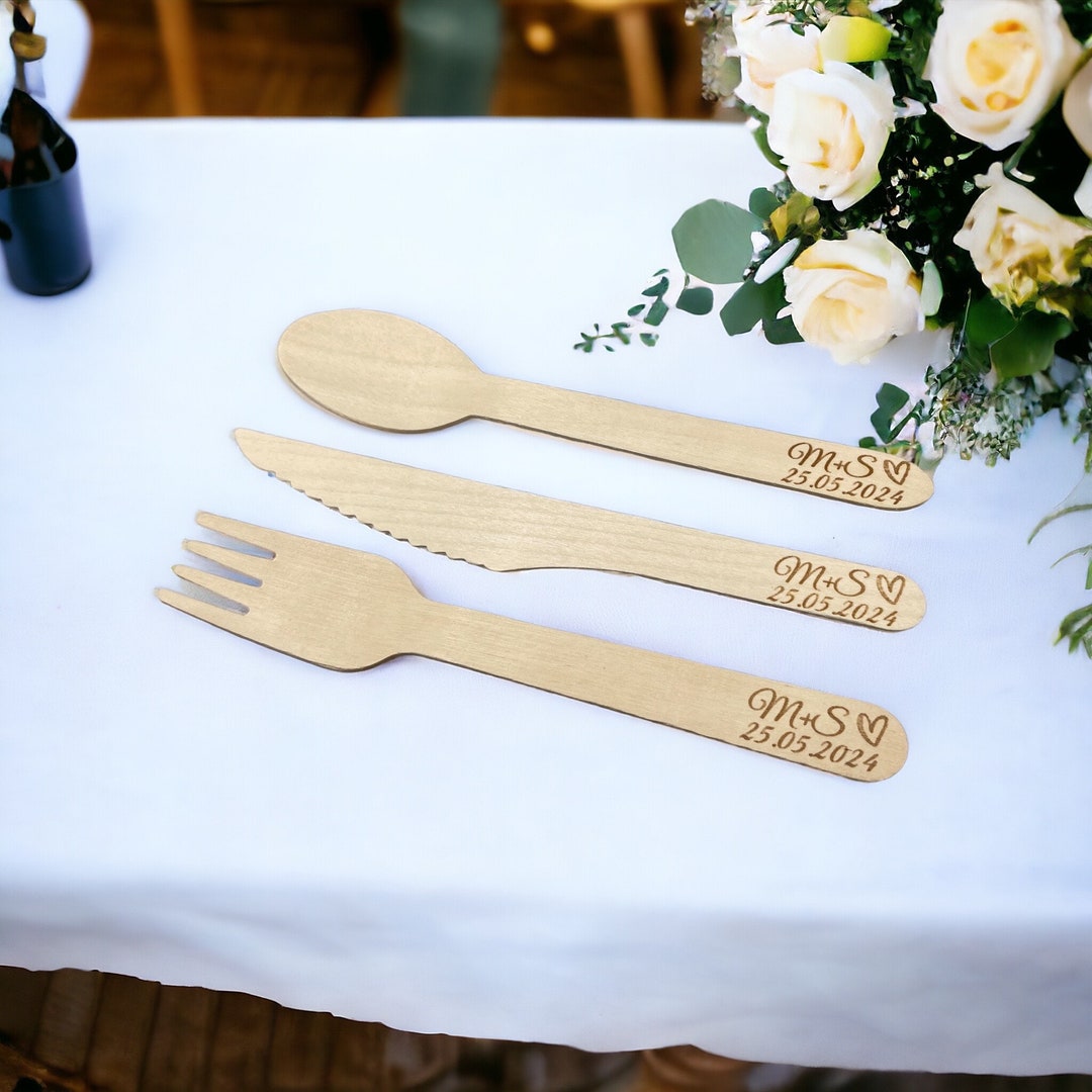 Cutlery Set Personalized Made of Wood for Wedding and Celebration - Etsy