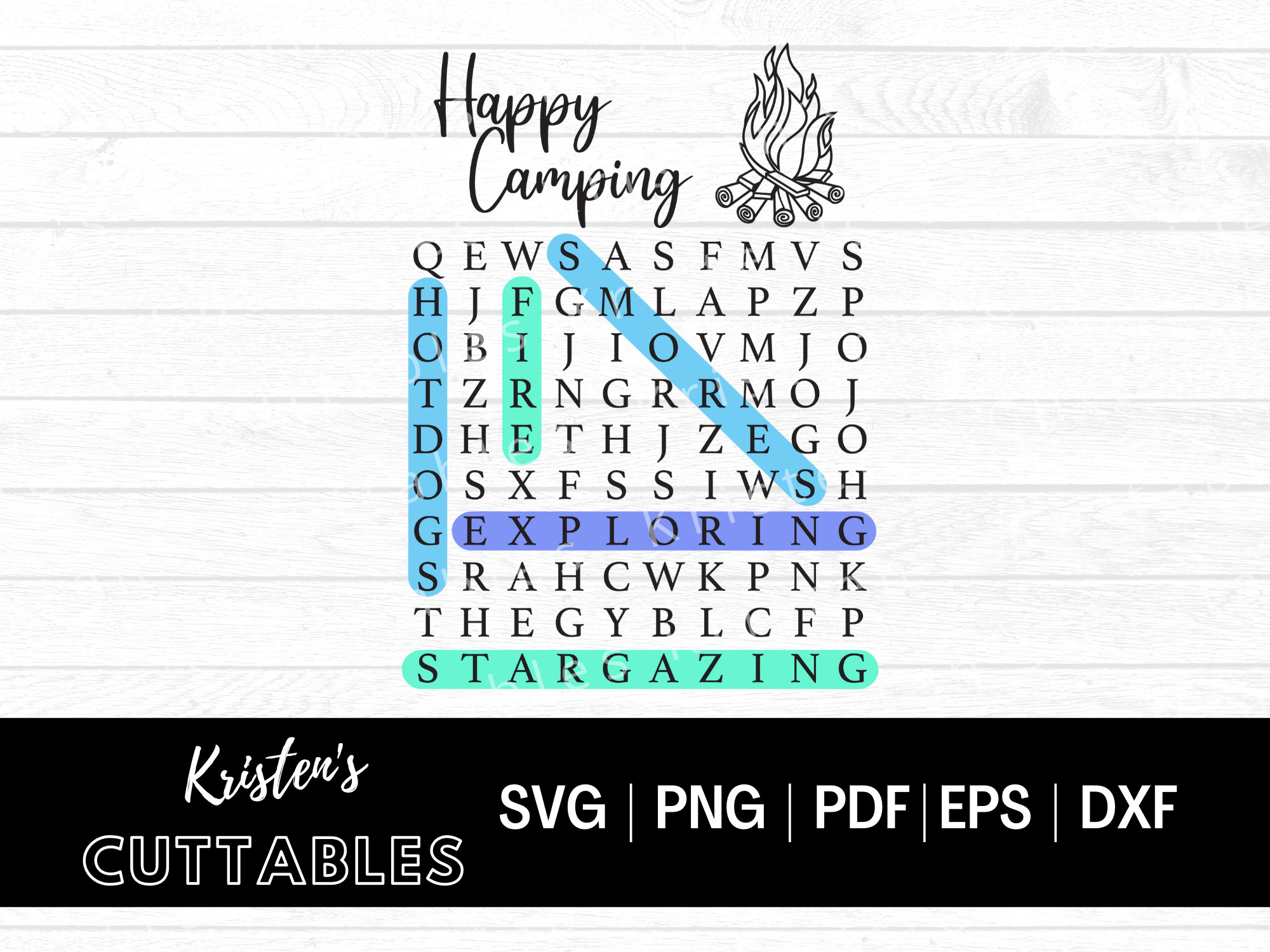 Happy Camping Bonfire Word Search SVG - Camping Svg - S'mores DXF ...
