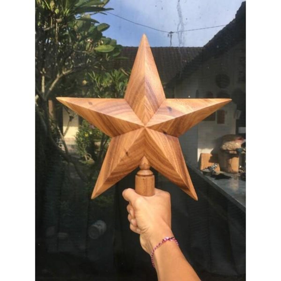 Balinese Wooden Star Shaped Christmas Tree Ornament, Wood Carving ...