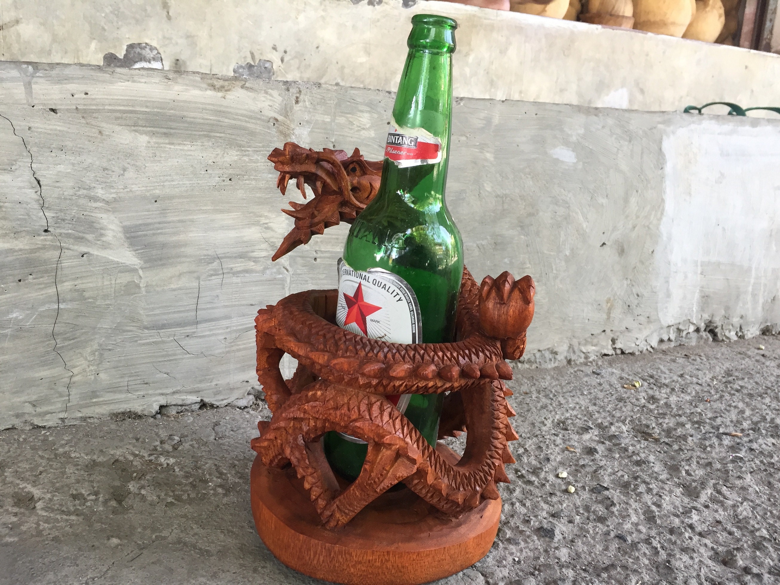 Balinese Handmade Beer Dragon Wooden Sculpture 25 Cm X 17 Cm X 17 Cm ...