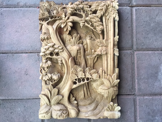 Balinese Handmade Wood Landscape Carving 48x32.5x7 Cm - Etsy