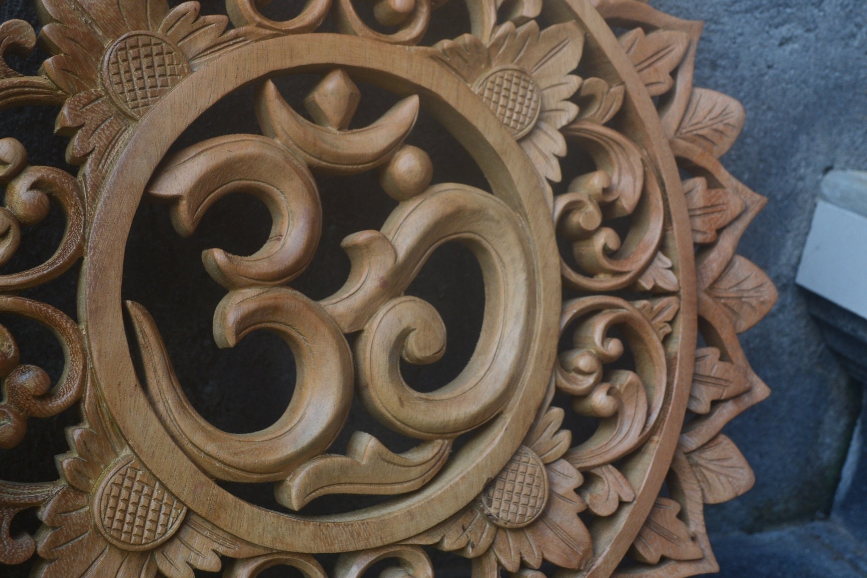 Wooden Ongkara Om Symbol Wall Art, Hand Carved Balinese Spiritual Zen ...