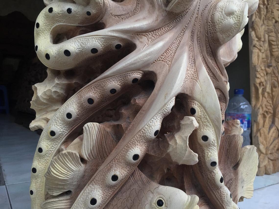 Balinese Handmade Wooden Octopus Statue 50x33x17 Cm Statue Wood Carving ...