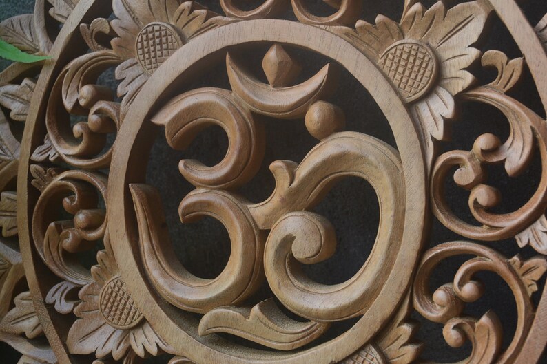 Wooden Ongkara Om Symbol Wall Art, Hand Carved Balinese Spiritual Zen ...