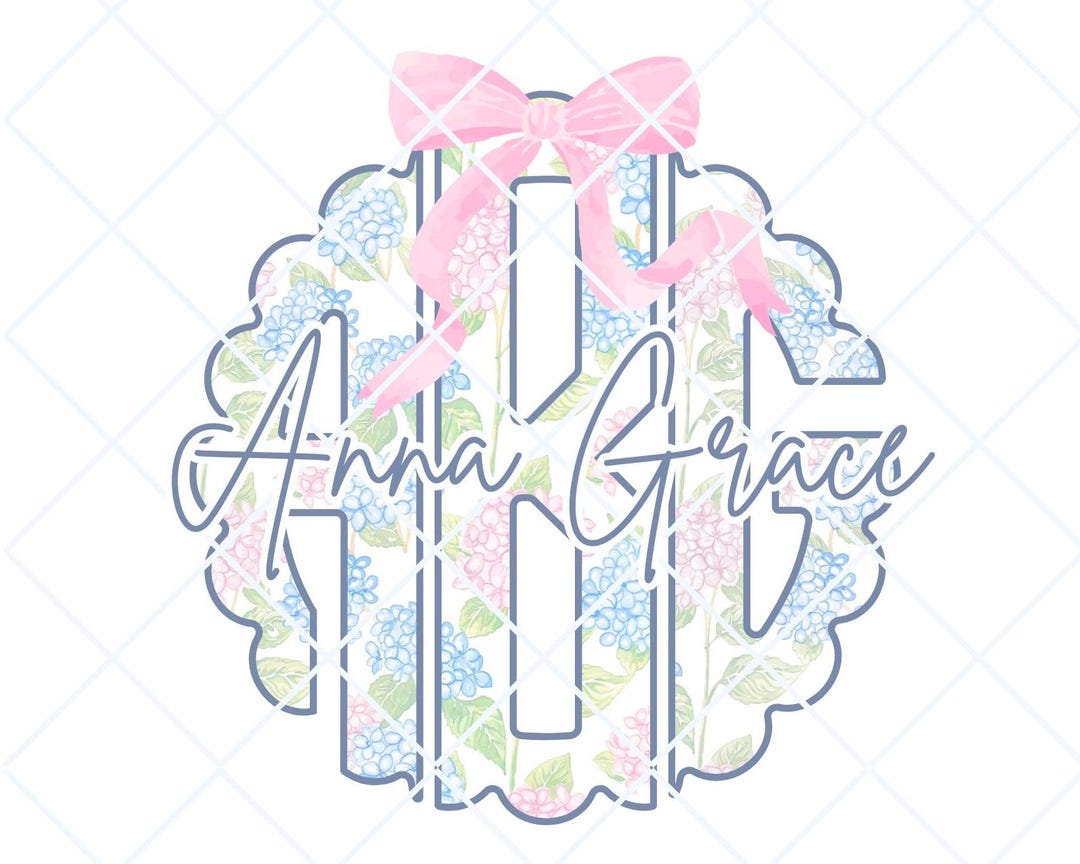 Floral Bow Monogram Png, Grandmillenial Monogram, Personalized Monogram ...