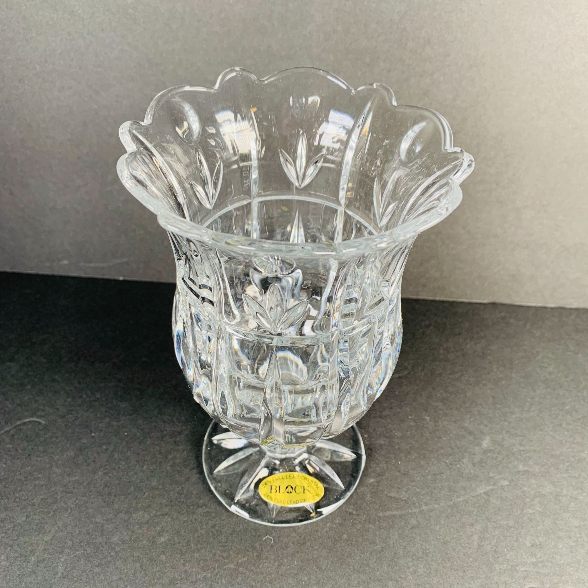 BLOCK Cut Crystal 24% Lead Candle Holder Vase With Sticker - Etsy