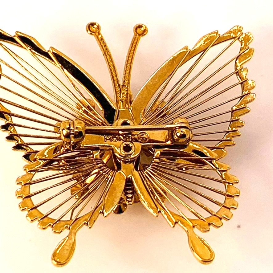 Vintage MONET Butterfly Brooch With Rhinestones Gold Tone - Etsy