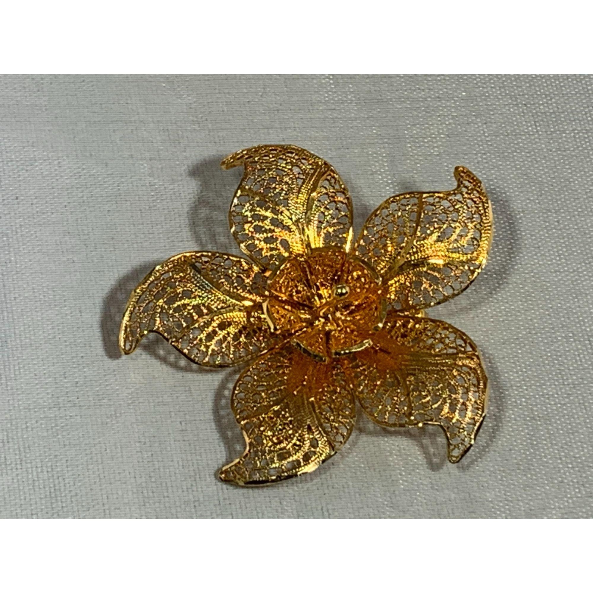 STERLING WFS Gold Washed Filigree Flower Brooch - Etsy