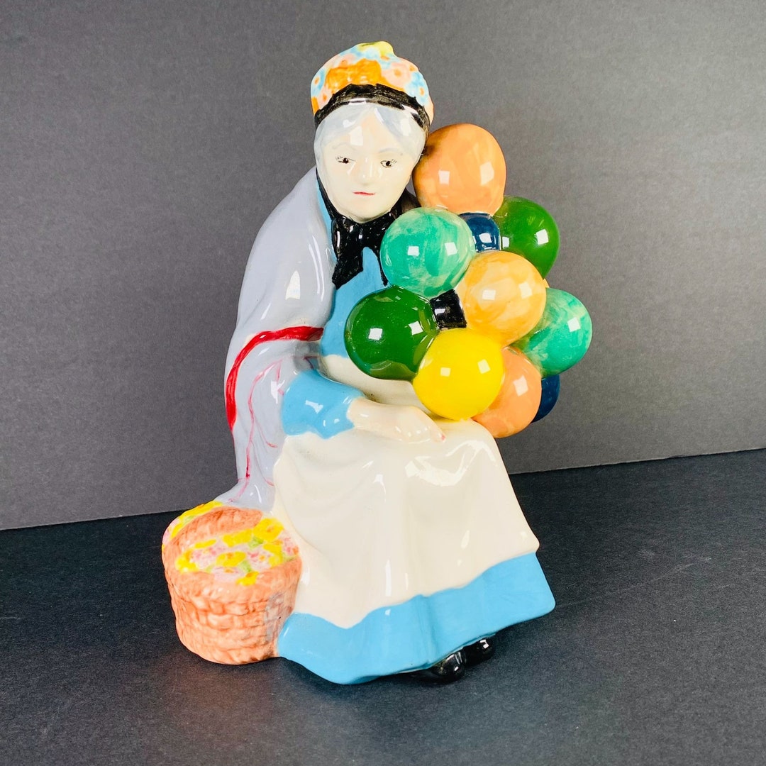 F&E CERAMICS Old Woman Balloons Flower Basket Ceramic Painted - Etsy