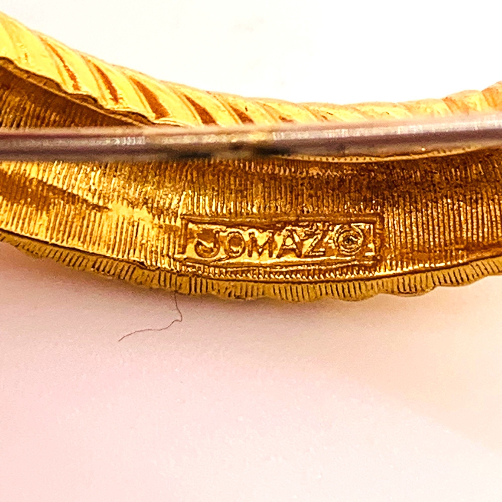 JOMAZ JOSEPH MAZER Vintage Brooch Bird Moon Rhinestones Gold Tone ...