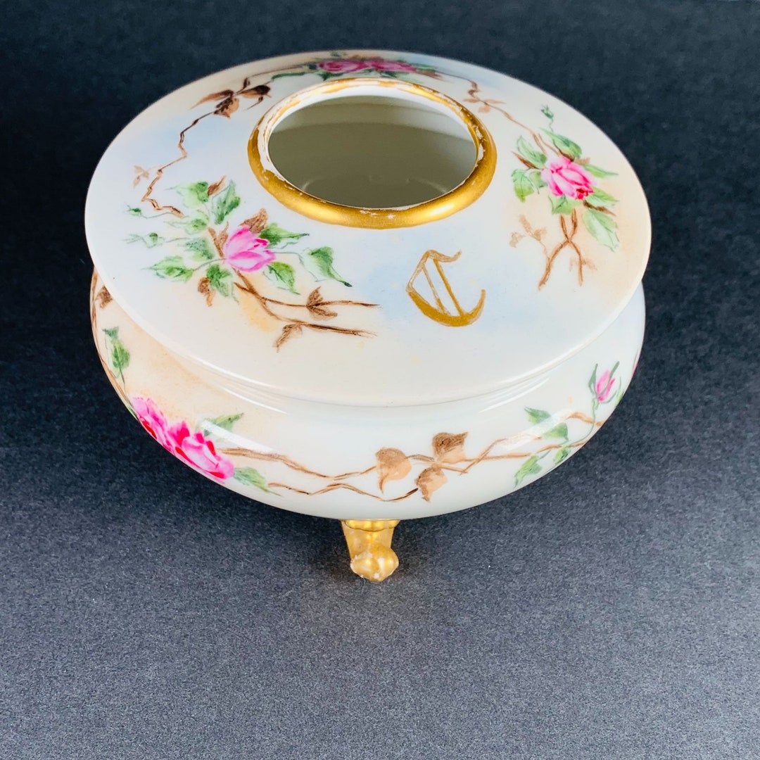 GDA France Antique Vintage Hair Receiver Catch All Vanity Floral Signed ...