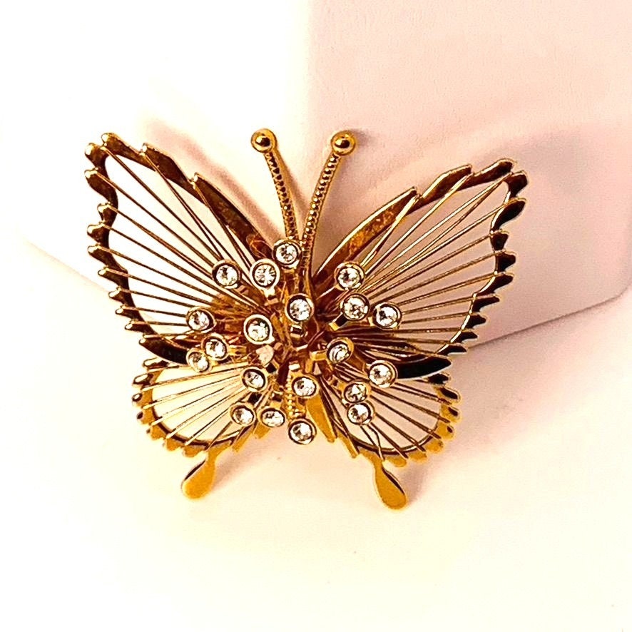 Vintage MONET Butterfly Brooch With Rhinestones Gold Tone - Etsy