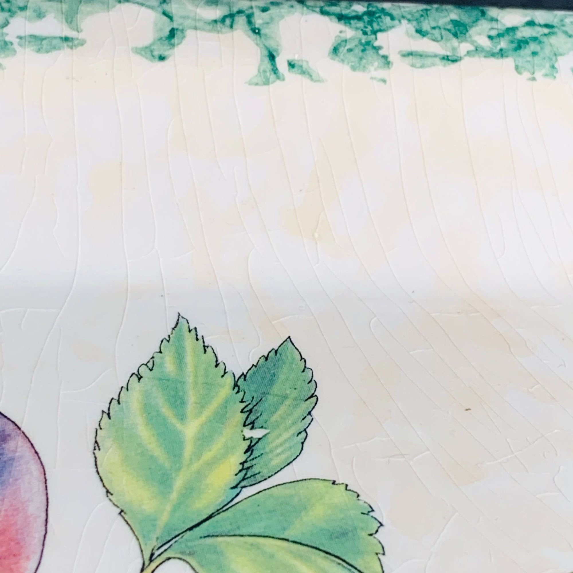 FORTUNOFF Ceramic Platter Plums Leaves Flowers Butterflies Square Italy ...