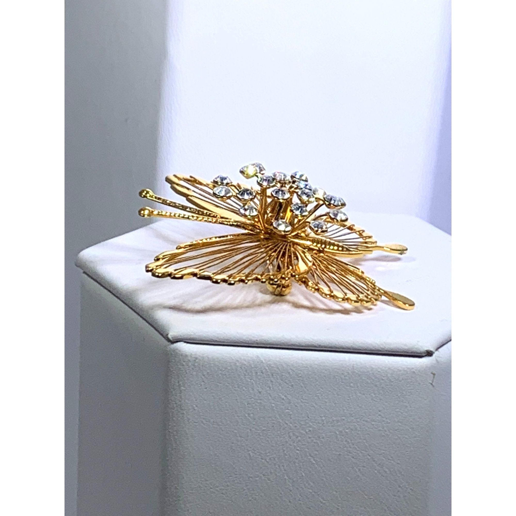 Monet Butterfly Brooch Pin Gold Tone Rhinestones Vintage Signed - Etsy