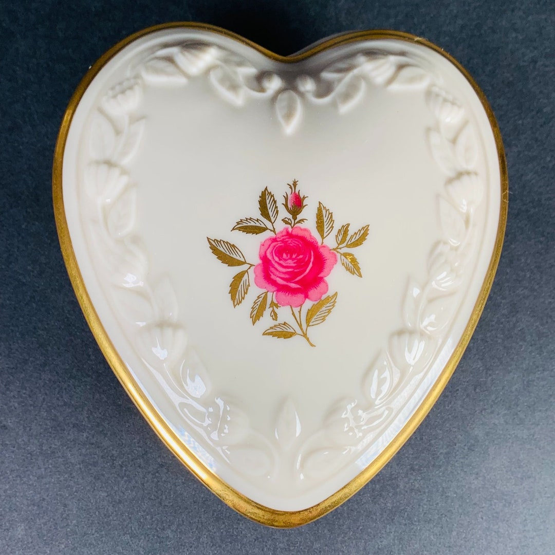 LENOX Heart Rose Covered Dish Gold Edge Signed - Etsy