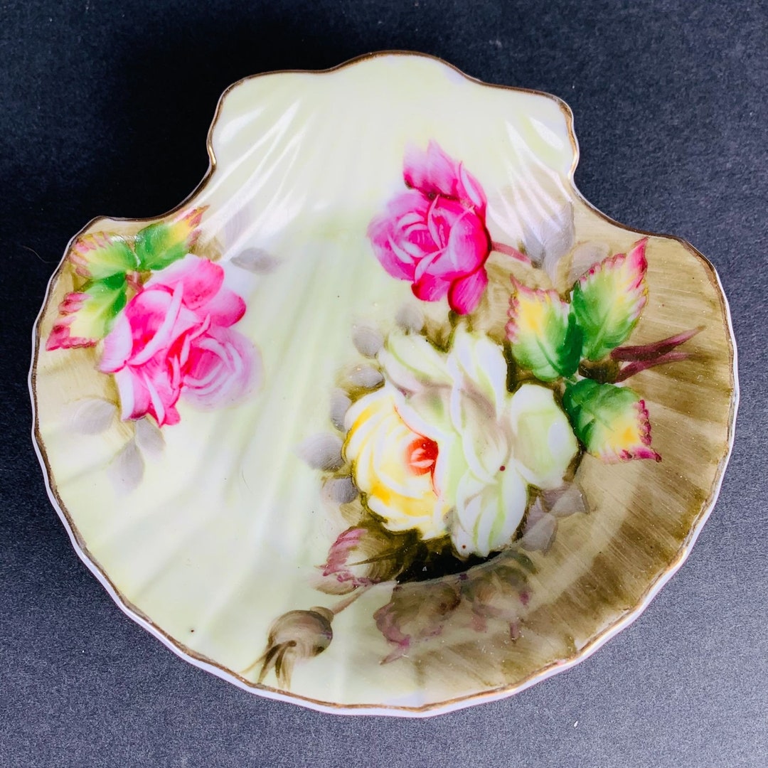 LEFTON CHINA Hand Painted Shell Dish Flowers Roses 20334 Vintage - Etsy