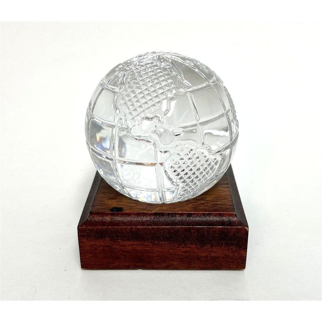 Waterford Crystal Globe Paperweight Wooden Stand Rare - Etsy