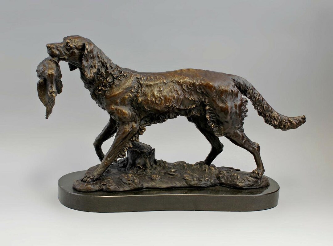 Vintage Bronze Figure hunting Dog With Prey Hunting Dog bronze Marble ...