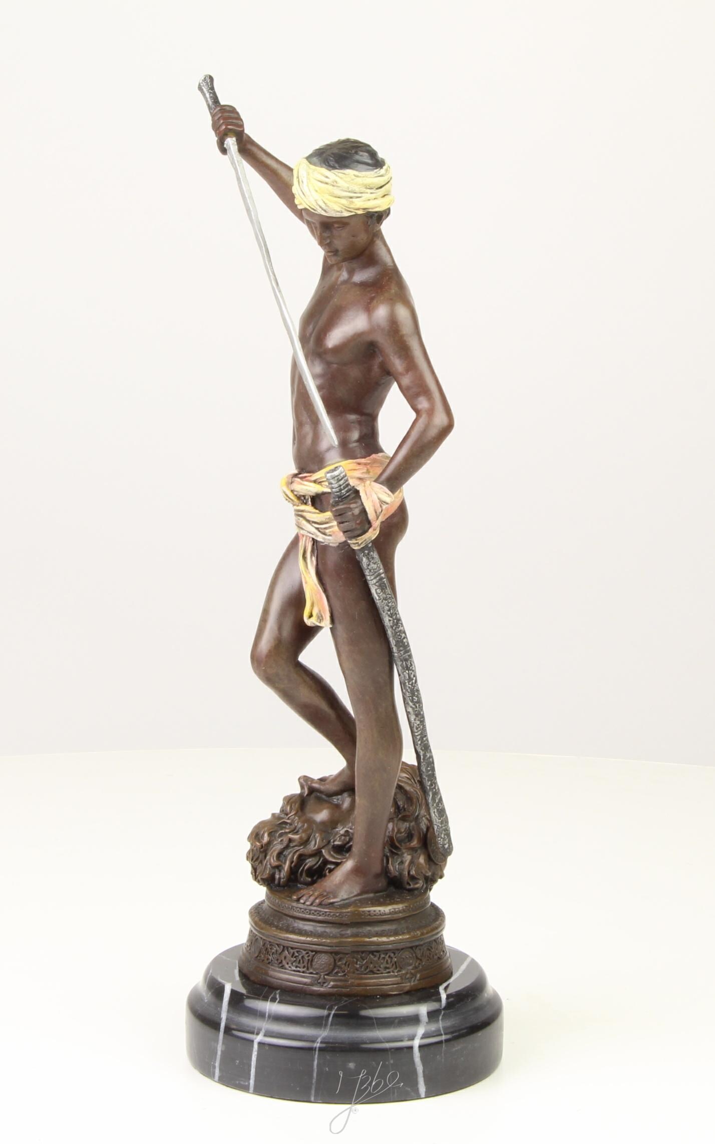 Bronze Statue David Colored Art Deco Mounted on Marble After Antonin ...