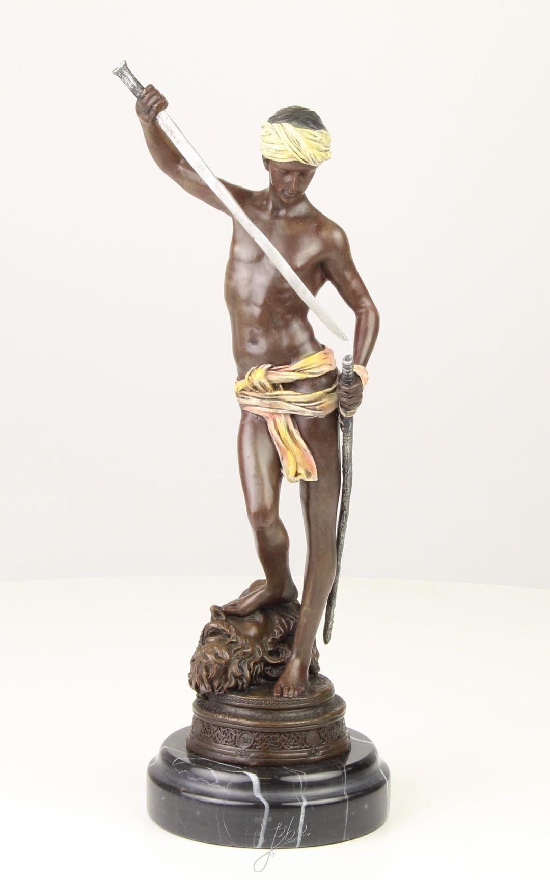 Bronze Statue David Colored Art Deco Mounted on Marble After Antonin ...