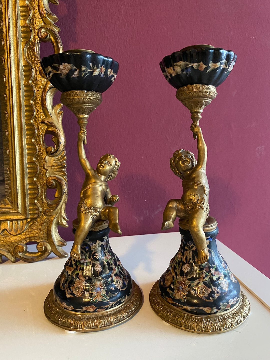 Vintage 2 Set / Candlestick Porcelain With Bronze - Etsy