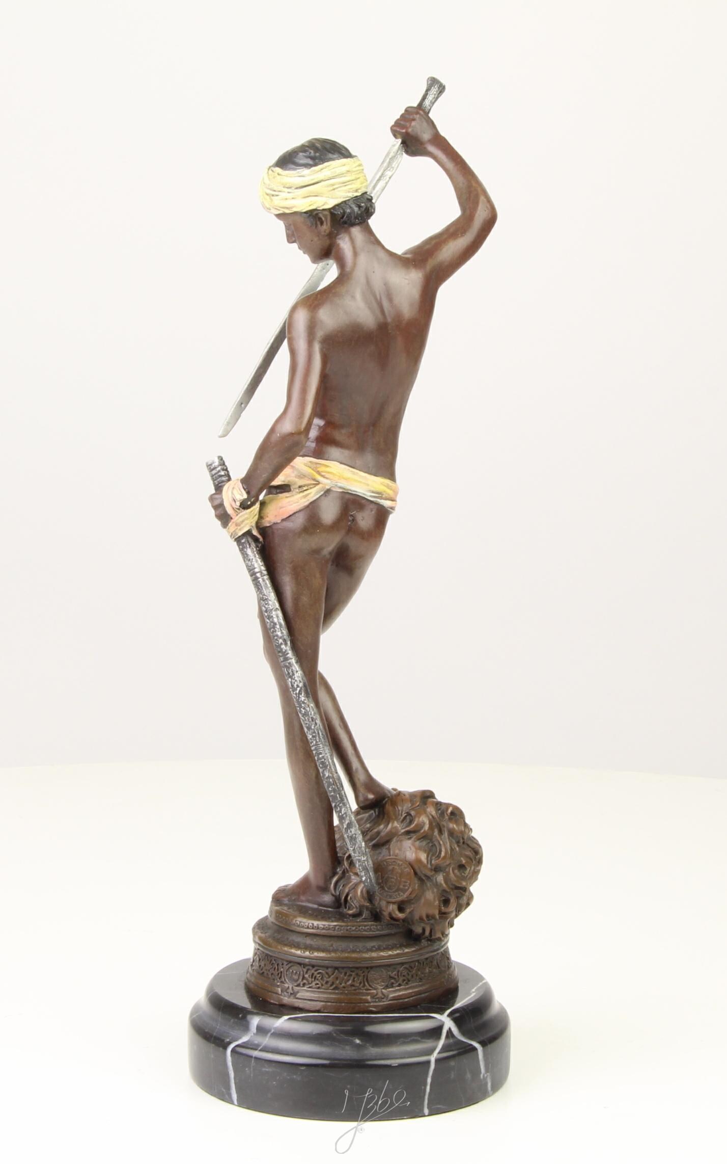 Bronze Statue David Colored Art Deco Mounted on Marble After Antonin ...